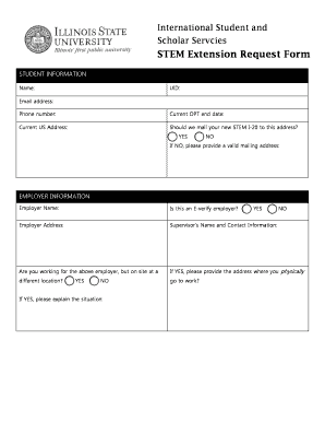 Fillable Online internationalstudies illinoisstate STEM Extension Request Form - International ...