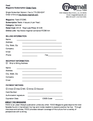 Fillable Online Feed magazine subscription Feed Discount Subscription ...