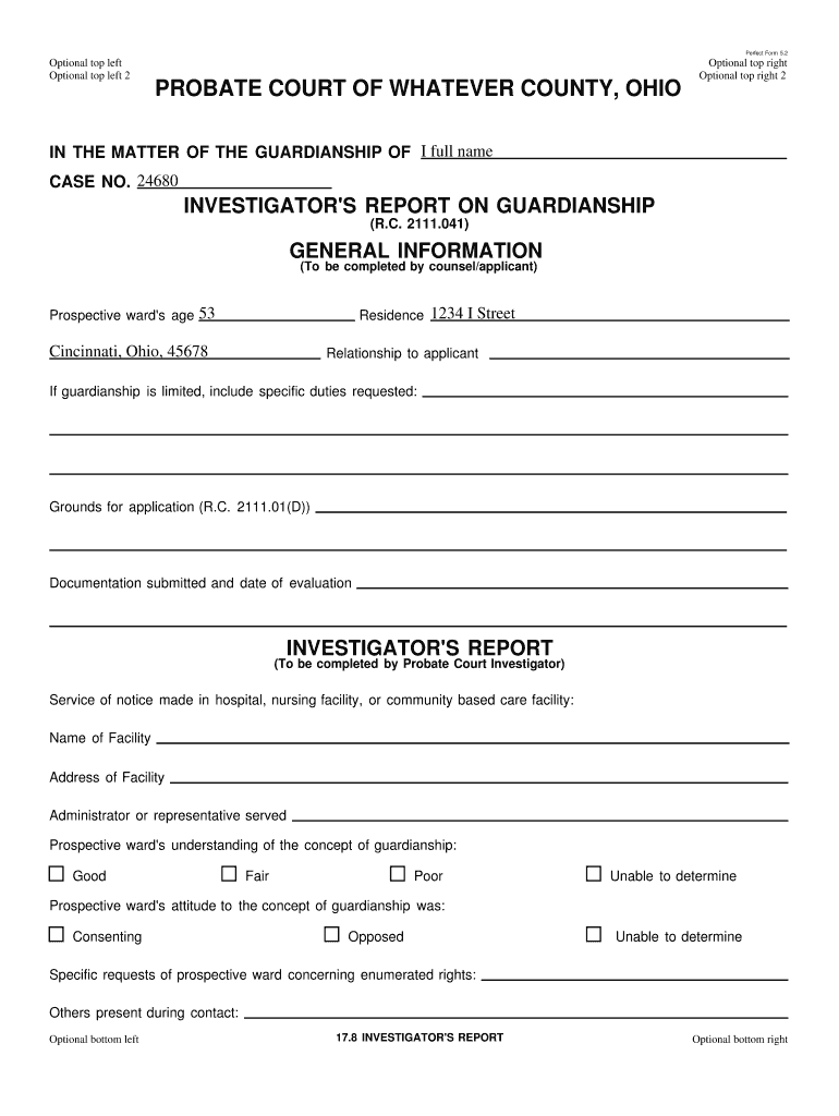 Fillable Online INVESTIGATOR'S REPORT ON GUARDIANSHIP Fax Email Print - pdfFiller