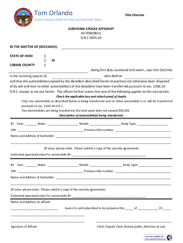 Fillable Online Surviving Spouse Affidavit for Motor Vehicles and Watercraft Fax Email Print ...