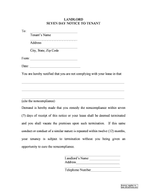 Fillable Online SEVEN DAY NOTICE TO TENANT Fax Email Print - pdfFiller