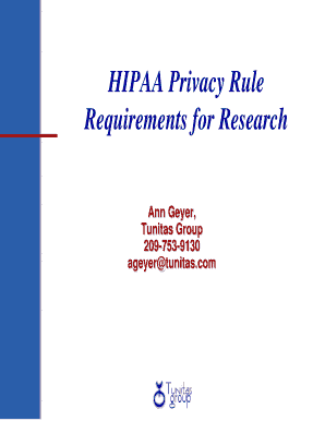 Fillable Online HIPAA Privacy Rule Requirements for Research - Tunitas ...
