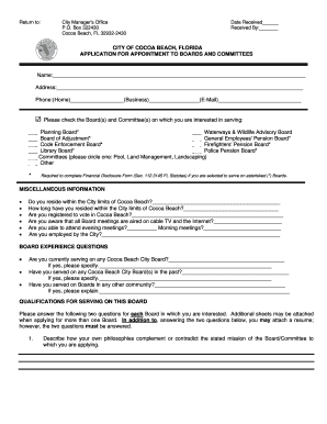 Fillable Online CITY OF COCOA BEACH FLORIDA APPLICATION FOR APPOINTMENT ...