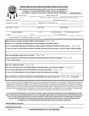 Fillable Online PRAIRIE BAND POTAWATOMI NATION EMPLOYMENT APPLICATION ...