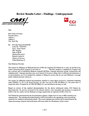 Fillable Online Review Results Letter Findings - Underpayment Fax Email ...