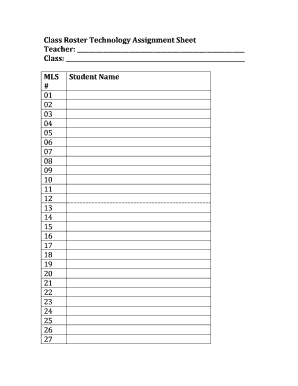 Fillable Online ClassRosterTechnologyAssignmentSheet Teacher Fax Email ...