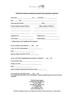 Fillable Online TRICARE Non-Network Individual Psychiatric Nurse Fax ...