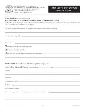 Fillable Online DNA KIT FOR UNKNOWN HORSE REQUEST Fax Email Print ...