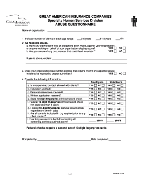 Fillable Online ABUSE QUESTIONNAIRE Fax Email Print - pdfFiller