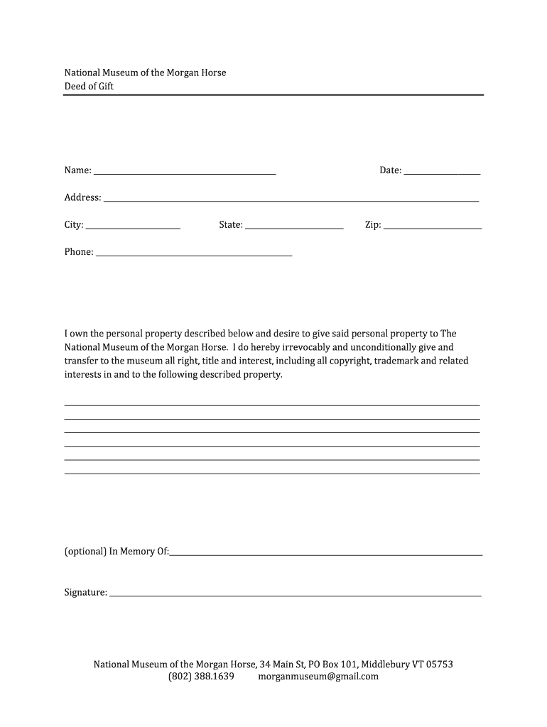 Fillable Online National Museum of the Morgan Horse Deed of Gift Fax ...