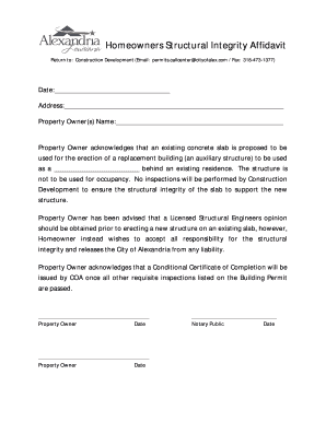 Fillable Online Homeowners Structural Integrity Affidavit - Alexandria ...