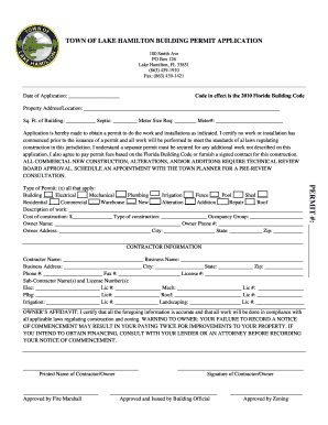 Fillable Online Building Permit Application - Town Of Lake Hamilton Fax ...