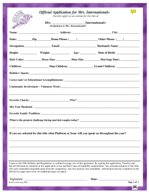 Fillable Online Official Application for Mrs International Fax Email ...