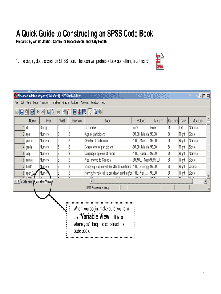 Fillable Online A Quick Guide to Constructing an SPSS Code Book Fax ...