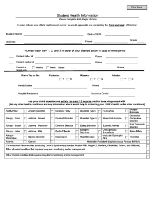 Fillable Online Student Health Information - wccsonlinecom Fax Email ...