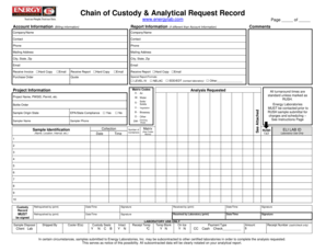 Fillable Online Chain of Custody Analytical Request Record Fax Email ...