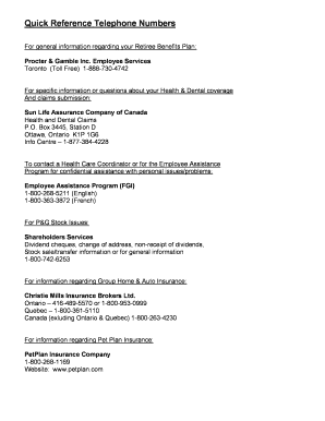 Fillable Online Quick Reference Telephone Numbers Fax Email Print ...