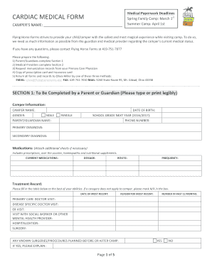 Fillable Online CARDIAC MEDICAL FORM Medical Paperwork Deadlines Fax ...