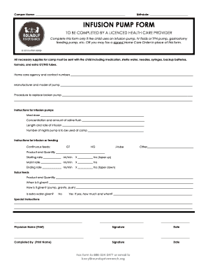 Fillable Online Camper Name Birthdate INFUSION PUMP FORM Fax Email ...