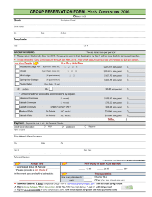 Fillable Online GROUP RESERVATION FORM Mens Convention 2016 Fax Email ...