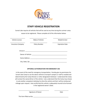 Fillable Online STAFF VEHICLE REGISTRATION - UltraCamp Fax Email Print ...