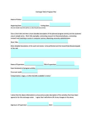Fillable Online Exchange Visitor Program Plan Name of Visitor Fax Email ...