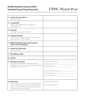 Fillable Online Health Incentive Account HIA Standard Group Setup ...