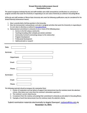 Fillable Online Strand Diversity Achievement Award Nomination Form Fax Email Print - pdfFiller