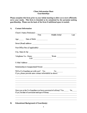 Fillable Online Guardianship Client Information Sheet Fax Email Print ...