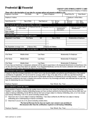 Fillable Online GROUP LIFE ENROLLMENT CARD - Inclusive Benefits Inc Fax ...