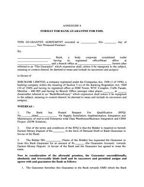 Fillable Online FORMAT FOR BANK GUARANTEE FOR EMD - idbicom Fax Email ...