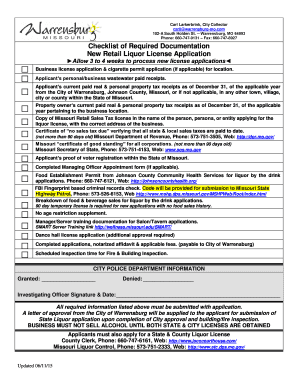 Fillable Online Checklist of Required Documentation New Retail Liquor ...