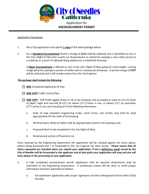 Fillable Online Application for ENCROACHMENT PERMIT - cityofneedlescom ...