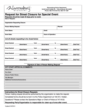 Fillable Online Request for Street Closure for Special Event Fax Email ...