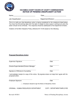 Fillable Online NOTICE OF PENDING DISCIPLINARY ACTION Fax Email Print - pdfFiller