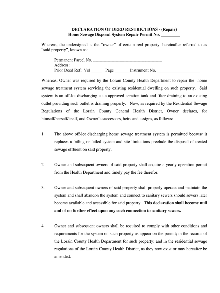 Fillable Online DECLARATION OF DEED RESTRICTIONS - Repair Fax Email ...