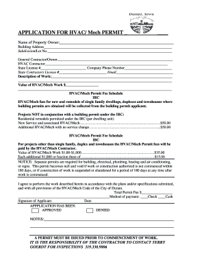Fillable Online APPLICATION FOR HVAC PERMIT.doc Fax Email Print - pdfFiller