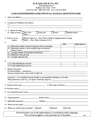 Fillable Online GARAGEKEEPERS DEALERS PHYSICAL DAMAGE - FILLABLEdoc Fax ...