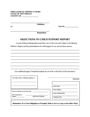 Fillable Online OBJECTIONS TO CHILD SUPPORT REPORT - StateDivorce Fax ...