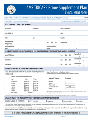 Fillable Online AMS TRICARE Prime Supplement Plan - AmWINS Group Fax Email Print - pdfFiller