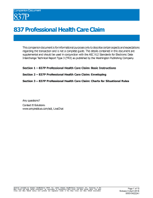 Fillable Online 837 Professional Health Care Claim - Empire Blue Fax ...