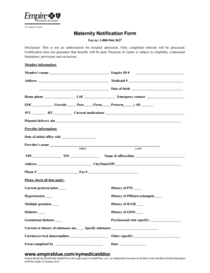 Fillable Online Maternity Notification Form - Empire Blue Fax Email ...