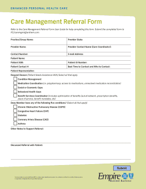 Fillable Online Care Management eferral orm - Empire Blue Fax Email ...
