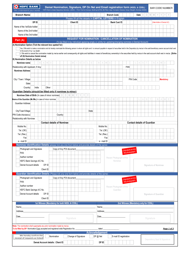 Fillable Online Acknowledgement - HDFC Bank Fax Email Print - pdfFiller