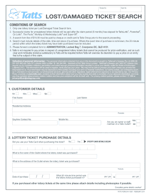 Fillable Online LOST/DAMAGED TICKET SEARCH CONDITIONS OF SEARCH 1 Fax ...