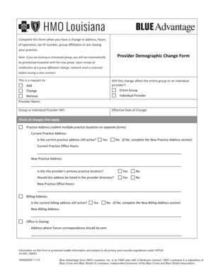 Fillable Online 15-093H6453 Provider Demographic Change Form-feedback Fax Email Print - pdfFiller