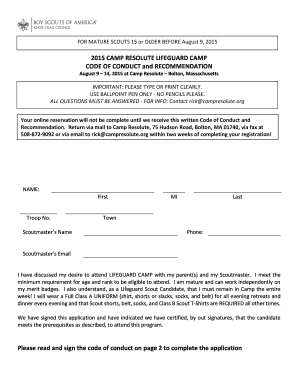 Fillable Online B2015b CAMP RESOLUTE LIFEGUARD CAMP CODE OF CONDUCT bb ...