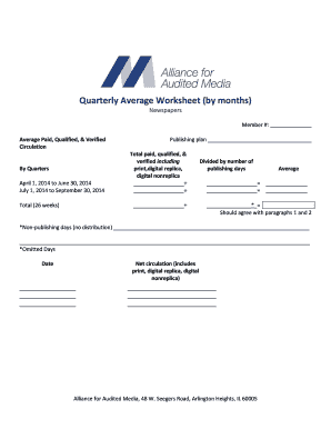 Fillable Online Quarterly Average Worksheet by months Fax Email Print ...
