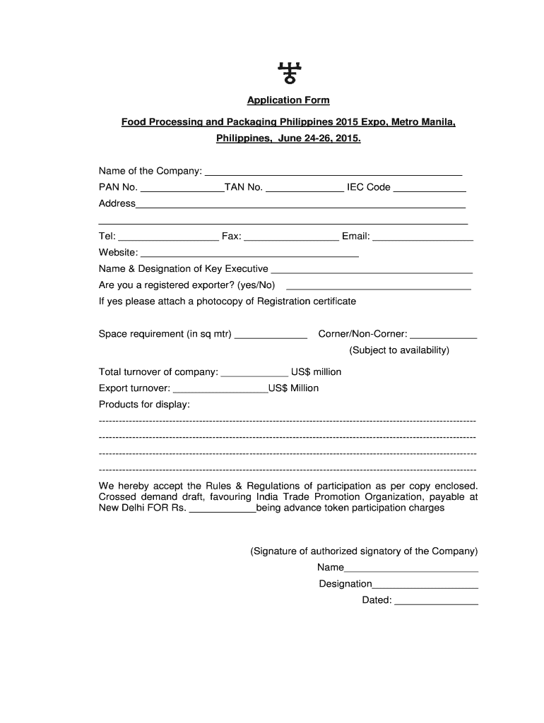 Fillable Online Application Form Food Processing and Packaging ...