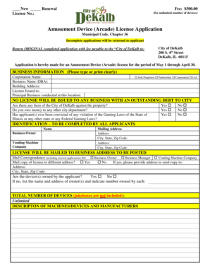 Fillable Online Amusement Device Arcade License Application Fax Email ...